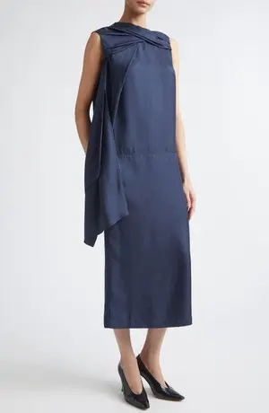 Loulou De Saison Izia Draped Silk Twill Cape Dress