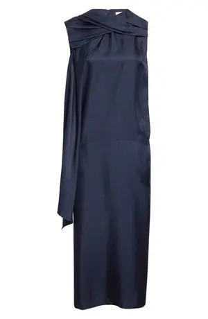 Loulou De Saison Izia Draped Silk Twill Cape Dress