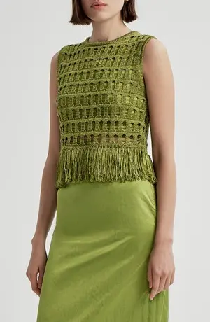 A.L.C. Esme Sleeveless Open-stitched Top With Fringe