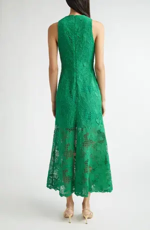 Lela Rose Lattice Guipure Lace Midi Dress