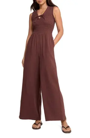 NOBODY'S CHILD Jayda Smocked Wide Leg Jumpsuit