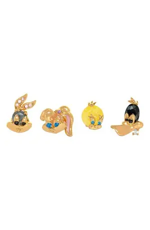 GIRLS CREW Looney Tunes Set Of 4 Stud Earrings - Gold