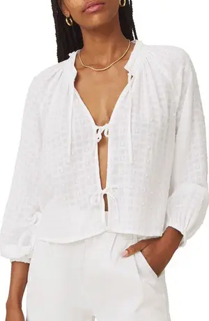 Splendid Fleur Clip Dot Tie Front Top - White