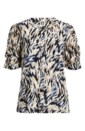 Anne Klein Print Puff Sleeve Jersey Top