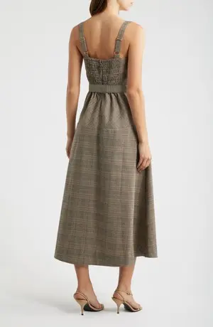 ZOE AND CLAIRE Sleeveless Plaid Belted Midi Dress