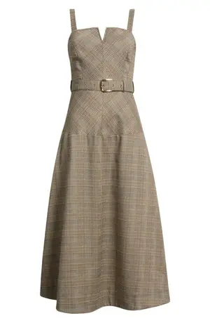 ZOE AND CLAIRE Sleeveless Plaid Belted Midi Dress