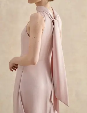 HOBBS LONDON Hammered Satin Maxi Dress With Neck Tie - Blushpink