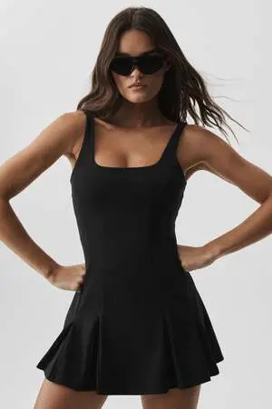 alo yoga goddess ribbed dress Goddess Ribbed Go-To Dress - Black