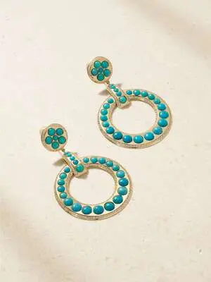 Ileana Makri 18k Gold Diamond And Drop Earrings - Turquoise