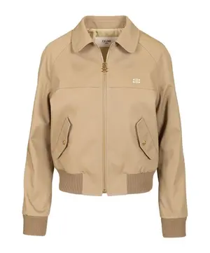 Celine Triomphe Blouson Jacket In Cotton Gabardine - Light Brown