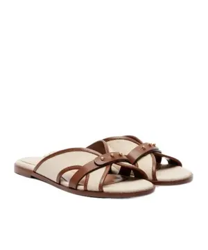 GIANVITO ROSSI Leather-trimmed Canvas Slides - Brown