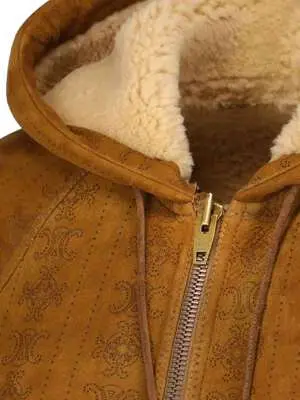 Celine Hooded Parka In Triomphe Curly Lambskin