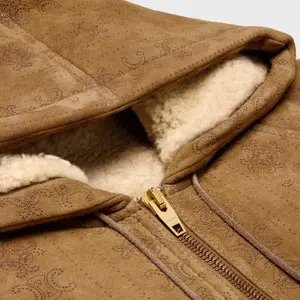Celine Hooded Parka In Triomphe Curly Lambskin