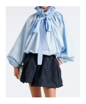 PATOU Bow Detail Cotton Poplin Blouse - Blue