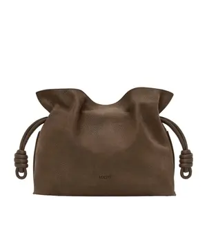 Loewe Medium Flamenco Clutch In Grained Nubuck - Green