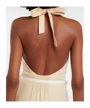 Posse Pamela Halterneck Linen Midi Dress - Nude