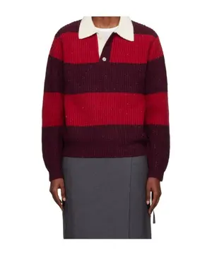 DUNST Ribbed Striped Polo Knitwear - Black