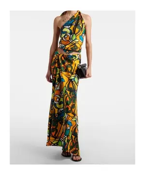 Christopher Esber Printed Draped Silk Maxi Dress
