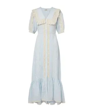 Rixo Edina Embroidered Cotton Midi Dress - White
