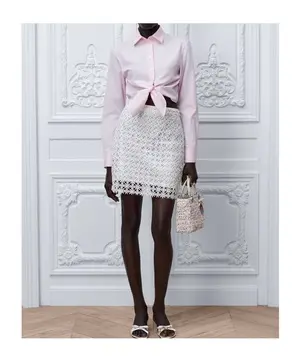 Dior Cropped Blouse With Front Tie Detail - Pink