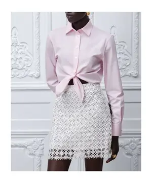 Dior Cropped Blouse With Front Tie Detail - Pink
