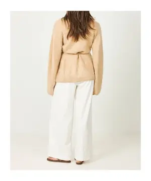 Soft Goat Long-sleeved Wrap Knitwear With Ribbed Trim