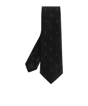 Alexander McQueen Skull Jacqaurd Tie - Black