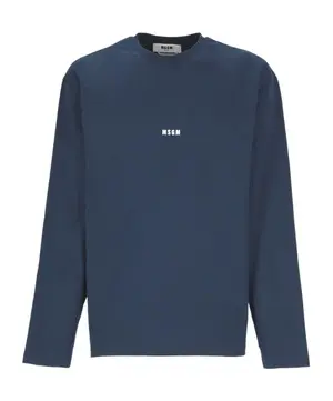 MSGM Logo-print Long-sleeve Cotton T-shirt - Blue