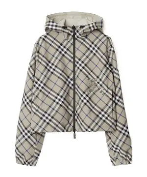 Burberry Checked Hooded Zip-up Reversible Jacket - Gray