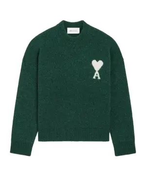 AMI Paris Logo Detailed Crewneck Jumper - Green