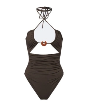 Magda Butrym Ruched Halterneck Swimsuit With Cut-out Detail - Brown