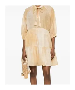 ERMANNO FIRENZE Embroidered Tassel Detail Mini Dress - Nude
