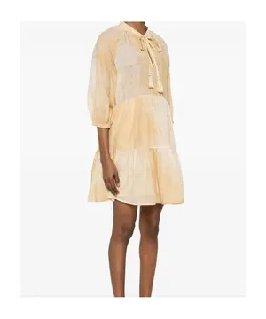 ERMANNO FIRENZE Embroidered Tassel Detail Mini Dress - Nude