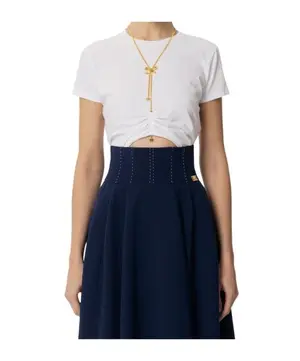 Elisabetta Franchi Bow Necklace Jersey T-shirt - Chalk