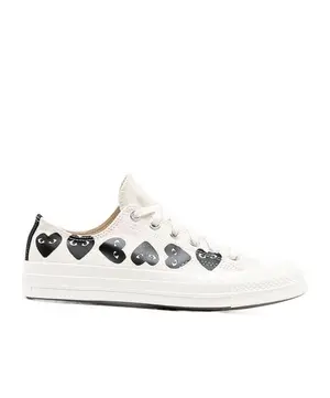 Play Comme Des Garcon Printed Lace Low-cut Skate Shoes - White