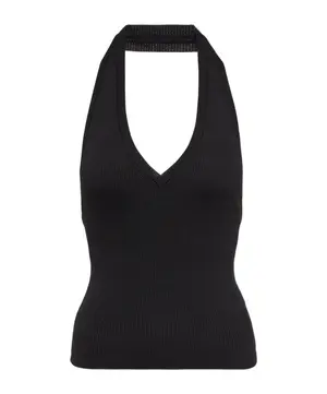 NILI LOTAN Ivey Ribbed-knit Halterneck Silk Top - Black