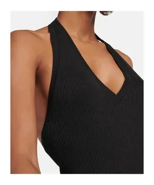 NILI LOTAN Ivey Ribbed-knit Halterneck Silk Top