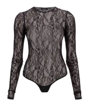 Wardrobe.NYC Long-sleeve Lace Bodysuit - Black