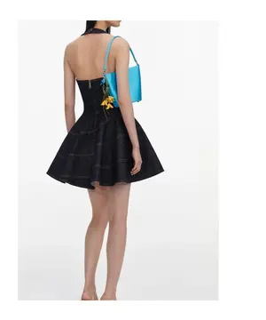 SELF-PORTRAIT Indigo Denim Halterneck Mini Dress