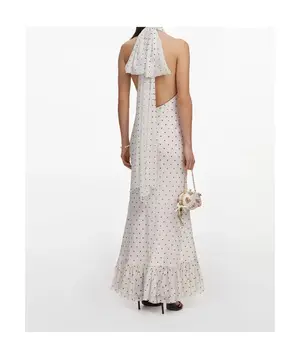 SELF-PORTRAIT Polka Dot Halter Neck Midi Dress