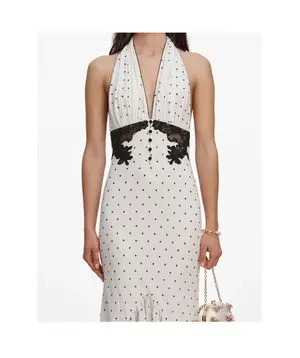 SELF-PORTRAIT Polka Dot Halter Neck Midi Dress