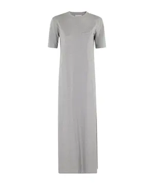 SEMICOUTURE Round Neck Short Sleeve Dress - Gray