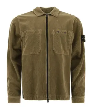 Stone Island Logo Patch Corduroy Overshirt - Biscuit