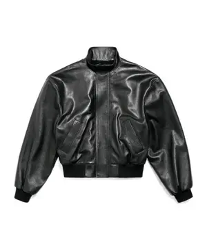 Balenciaga High-neck Leather Bomber Jacket - Black