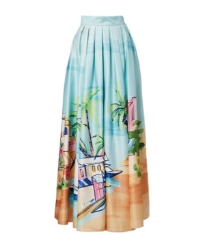LEO Printed Satin Maxi Skirt - Blue