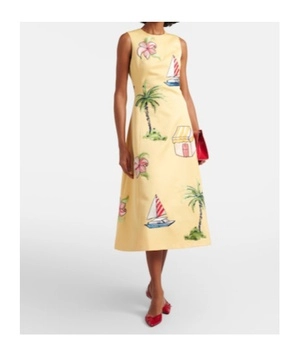 LEO Beaded Patch-appliqué Midi Dress
