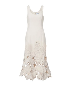 LEO Floral-appliqué Midi Dress - White