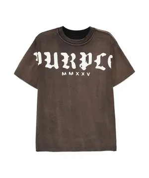 PURPLE BRAND Worn Gothic Wordmark Overdye Tee - Brown