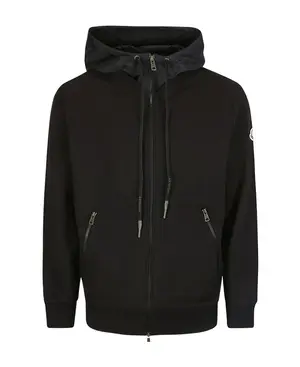 Moncler Zip Up Contrasted Hoodie - Black