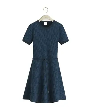 Dior Short Flared Dress With Belt - Blue